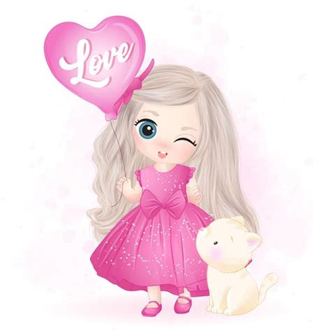 دختر کوچولوی بامزه ای که یک بادکنک با بچه گربه در دست دارد 1700144