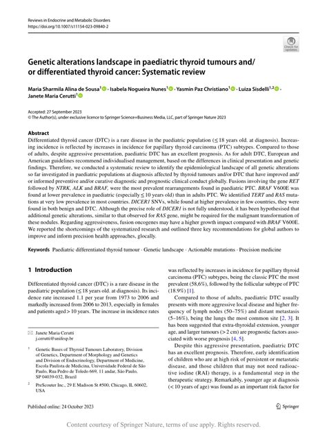 Genetic Alterations Landscape In Paediatric Thyroid Tumours Andor