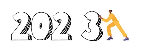 Number 2023 Tiny Woman Moves Big Number Festive Numbers Design Doodle Hand Drawn Vector