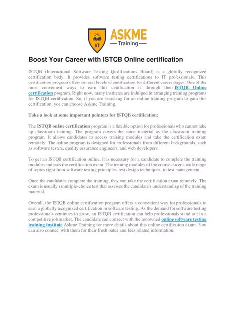 Ppt Boost Your Career With Istqb Online Certification Powerpoint
