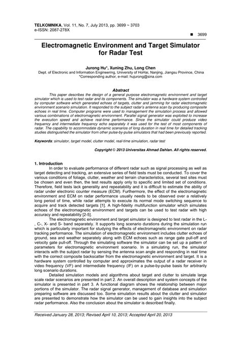 Pdf Electromagnetic Environment And Target Simulator For Radar Test
