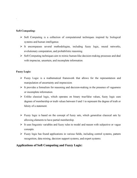 Soft Computing And Fuzzy Soft Computing Soft Computing Is A Collection Of Computational