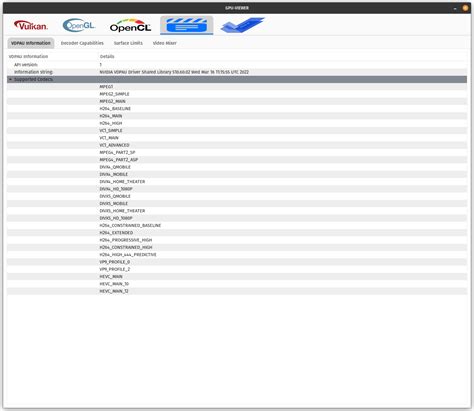 gpu viewer interface for glxinfo vulkan info clinfo and es2 info