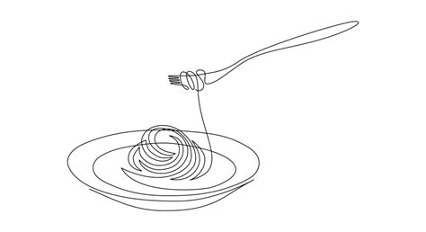 Pasta And Spaghetti In One Continuous Line Drawing