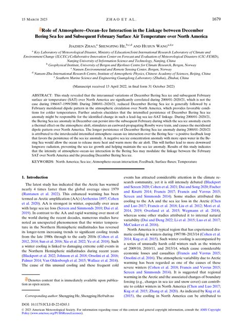 Pdf Role Of Atmosphereoceanice Interaction In The Linkage Between