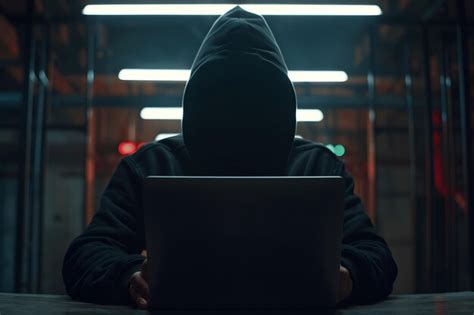 premium photo anonymous hacker typing computer laptop cybercrime