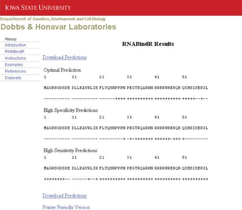 example of rnabindr results predicting rna binding residues in a