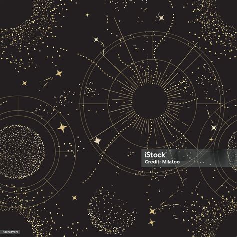 갤럭시 우주 신비배경 밤 하늘 디자인 신성한 기하학 표지판 별자리 태양 달 골드 천체 매끄러운 패턴 보헤미안 프린트 점성술