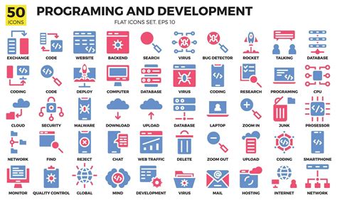 Programing And Development Flat Two Color Icons Set The Collection Includes Of Business