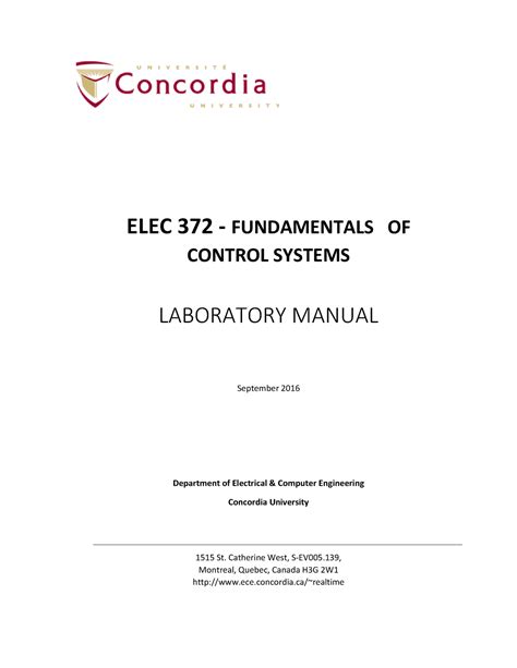 ELEC372 Lab Manual ELEC 372 FUNDAMENTALS OF CONTROL SYSTEMS LABORATORY MANUAL September 2016