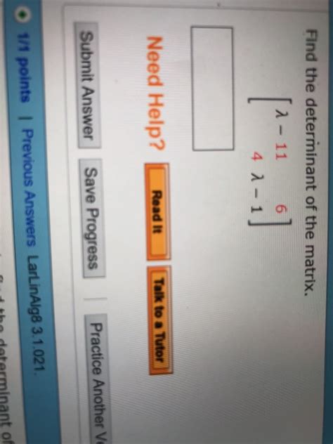 Solved Find the determinant of the matrix λ Need Chegg com