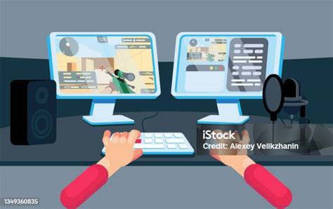 첫 번째 사람에서 비디오 게임 스트리머 플랫 벡터 일러스트레이션 E스포츠에 대한 스톡 벡터 아트 및 기타 이미지 E스포츠