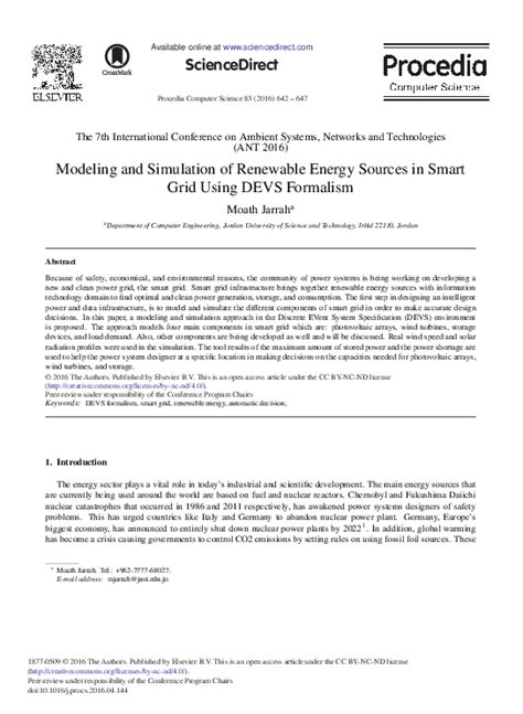 Pdf Modeling And Simulation Of Renewable Energy Sources In Smart Grid Using Devs Formalism
