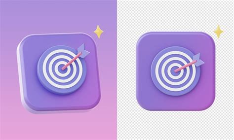Ui Ux 웹 모바일 앱 소셜 미디어 광고 디자인을 위한 화살표 아이콘이 있는 간단한 3d 보라색 양궁 대상 프리미엄 Psd 파일
