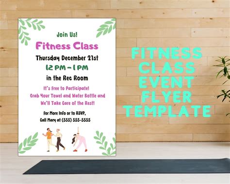 Printable Fitness Aerobics Exercise Class Invitation Event Flyer