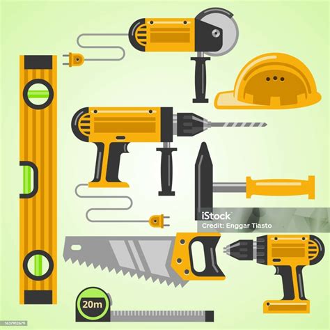 세트 건설 도구 플랫 아이콘 톱 헬멧 드릴 나사 총 망치 쇠톱 벡터 그림 개선에 대한 스톡 벡터 아트 및 기타 이미지 개선 건설 산업 건축하기 Istock