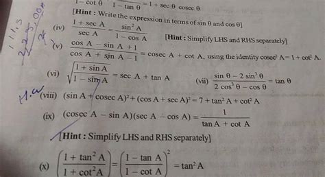 1−cotθ1−tanθ 1 Secθcosecθ[hint Write The Expression In Terms Of Sinθ A