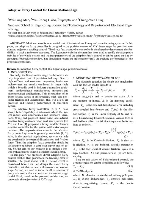 Pdf Adaptive Fuzzy Control For Linear Motion Stage