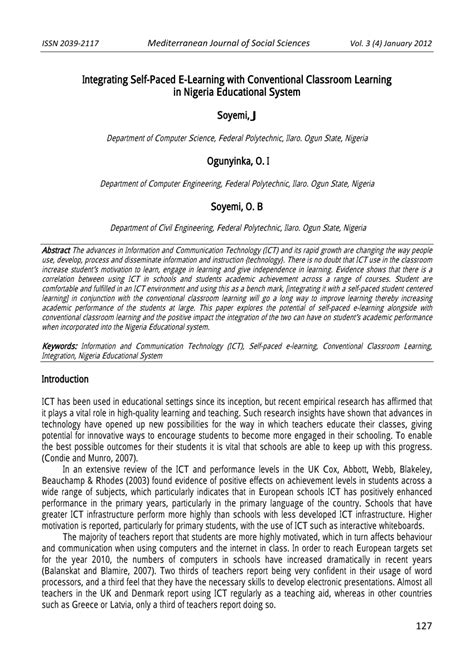 PDF Integrating Self Paced E Learning With Conventional Classroom Learning In Nigeria