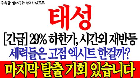 태성 주가전망 긴급 29 하한가 시간외 재반등 세력들은 고점 엑시트 한걸까 마지막 탈출 기회 있습니다 태성 태성주가전망 Youtube