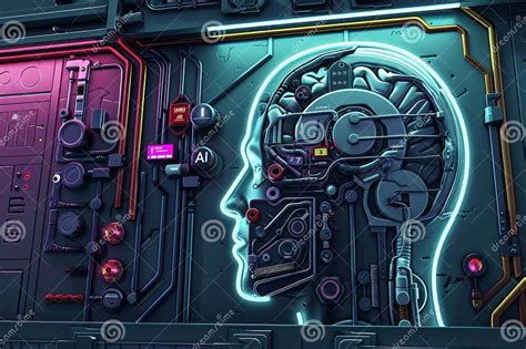 AI Brain Hologram with Neon Circuits, Representing Advanced Technology and Artificial ...