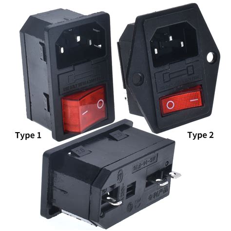 New Integral Red Light 10A250VAC Rocker Switch Power Rocker Fused IEC 320 C14 Inlet Socket 3pin