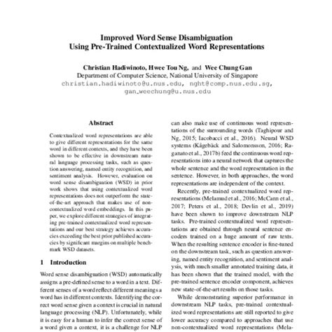 Improved Word Sense Disambiguation Using Pre Trained Contextualized