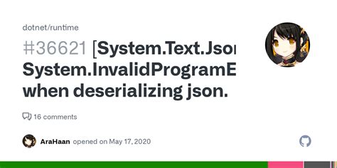[system text json] systemvalidprogramexception when deserializing json · issue 36621