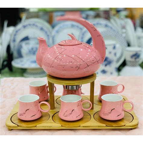 Tea Set Ceramic Kettle Cup Saucer Tray