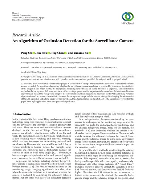 Pdf An Algorithm Of Occlusion Detection For The Surveillance Camera