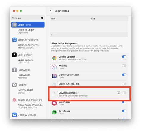 What Is Osmessagetracer In Macos Ventura Login Items
