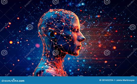 Artificial Intelligence, a Humanoid Cyber Human with a Neural Network Thinks. AI Concept of Big ...
