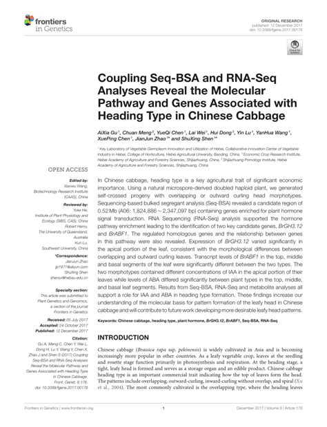 Pdf Coupling Seq Bsa And Rna Seq Analyses Reveal The Molecular Pathway And Genes Associated