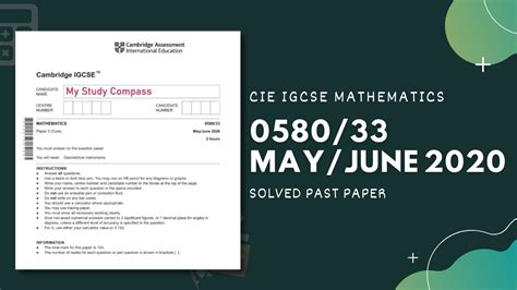 0580 33 M J 20 Easy Step By Step Solutions Cie Igcse Maths Paper 3 Core 2020 Youtube