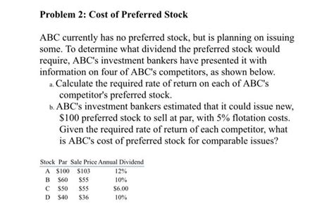 Solved Problem Cost Of Preferred Stock ABC Currently Has Chegg