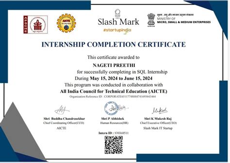 preethi nageti on linkedin slashmark sql internship aicte