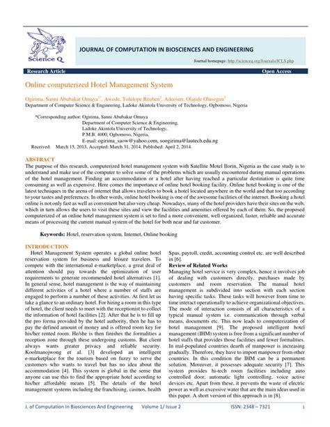 Pdf Online Computerized Hotel Management System