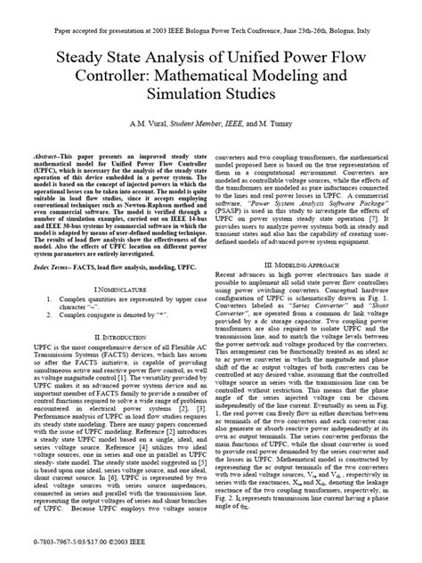 Steady State Analysis Of Unified Power Flow Controller Mathematical Modeling And Simulation