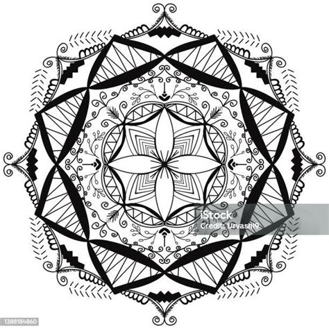 흑백 손 은 색칠 공부 벽지 의류 문신 세라믹 타일 민족 동양 스타일에 대한 만다라 꽃을 그립니다 0명에 대한 스톡 벡터 아트 및 기타 이미지 Istock