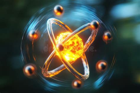 Visualization Of An Atom With Glowing Nucleus And Orbiting Electrons In