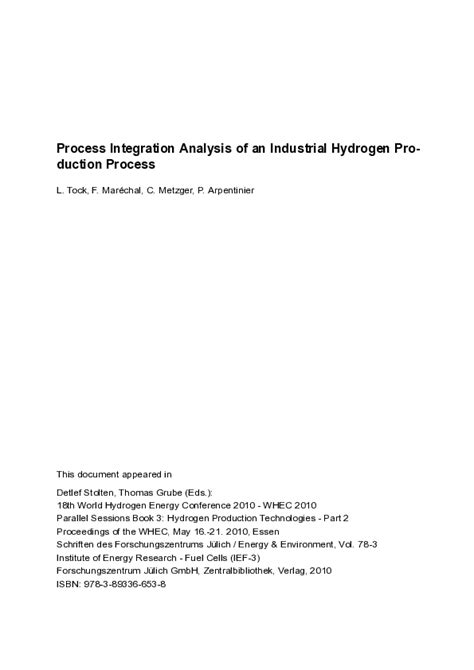 pdf process integration analysis of an industrial hydrogen production