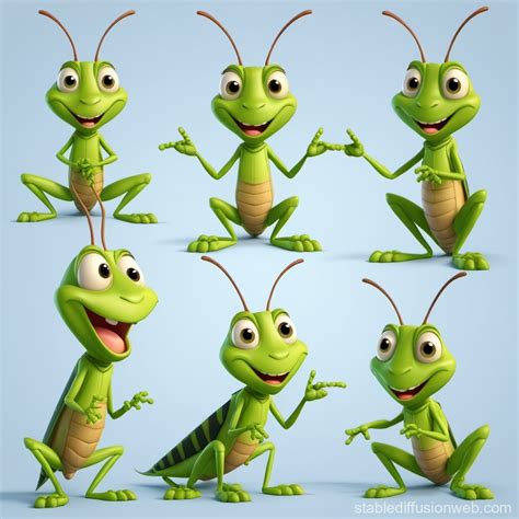 Grasshoppers Multiple Pose Artwork Stable Diffusion Online