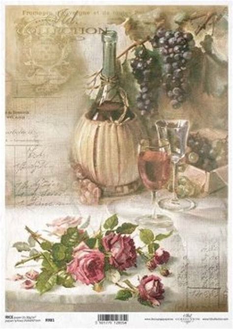 Wine Script With Roses Decoupage Paper A4 Etsy
