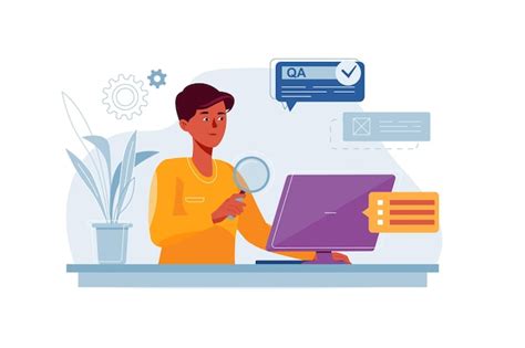 평평한 만화 스타일의 사람 장면이 있는 qa 엔지니어 개념 프리미엄 사진