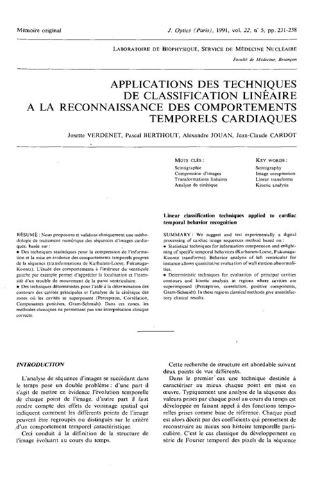 Pdf Applications Des Techniques De Classification Linéaire à La