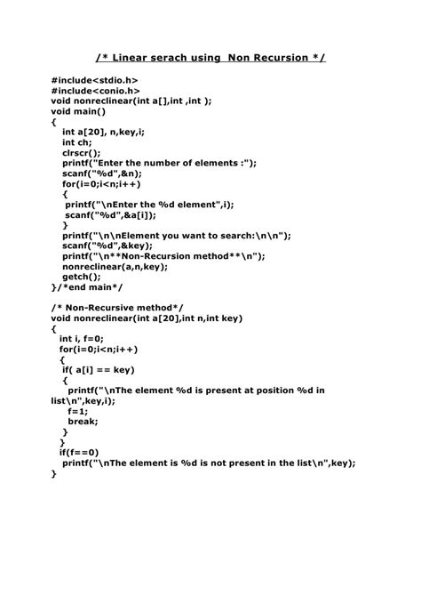 Non Recursive And Recursive Linear Search Pdf Teaching Methods