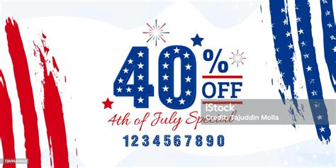 미국 7월 4일 특별 세일 제공 할인 홍보 디자인 레드와 블루 그런지 빈티지 복고풍 브러시 스트라이프 디자인 판매 배너 할인