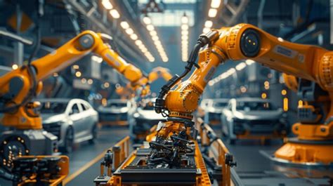 Precision Robotics Working On Car Assembly In A Modern Automotive