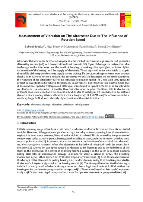 Pdf Measurement Of Vibration On The Alternator Due To The Influence Of Rotation Speed