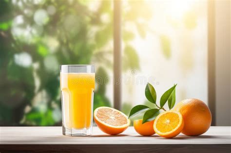 Glass of Freshly Squeezed Orange Juice on Bokeh Background Stock Illustration - Illustration of ...